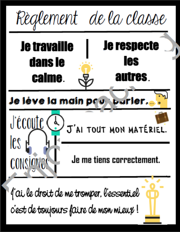 Affichage règles de vie de la classe / règlement - CE1, CE2, CM1, CM2 ...