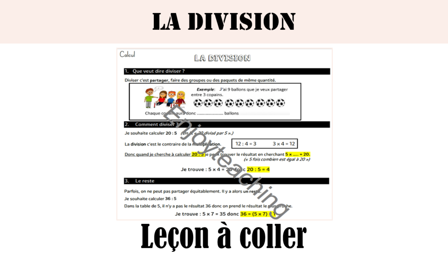 Leçon sur la division, le partage de nombres entiers - Mathématiques ...