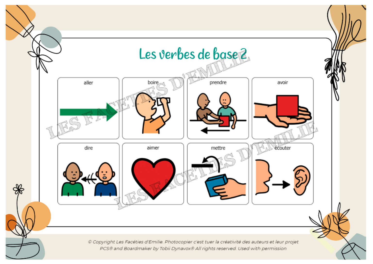 Loto des verbes de bases, Pictogrammes PCS - Etude de la Langue CE1, CP ...