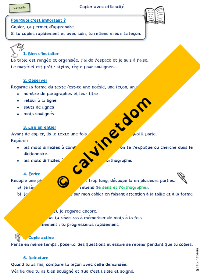 Méthodologie - Apprendre à copier - Rallye copie + leçon CE1 CE2 CM1 ...