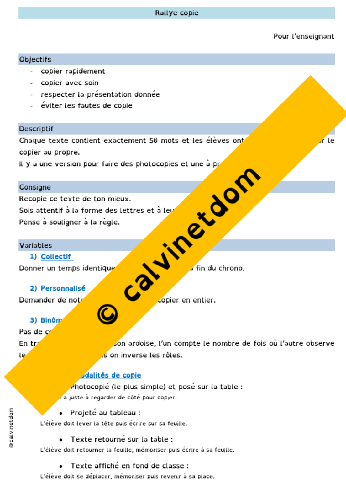 Méthodologie - Apprendre à copier - Rallye copie + leçon CE1 CE2 CM1 ...