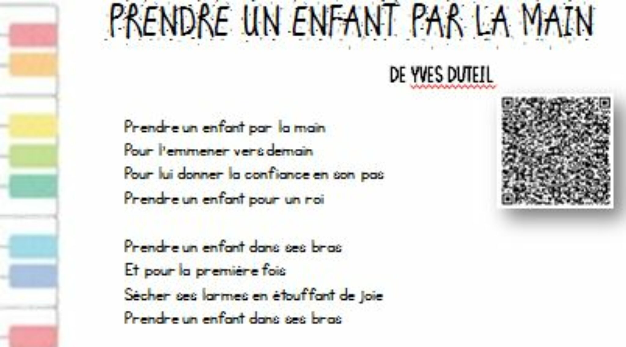 mémorisation musique français "prendre un enfant par la main" - CE2 ...